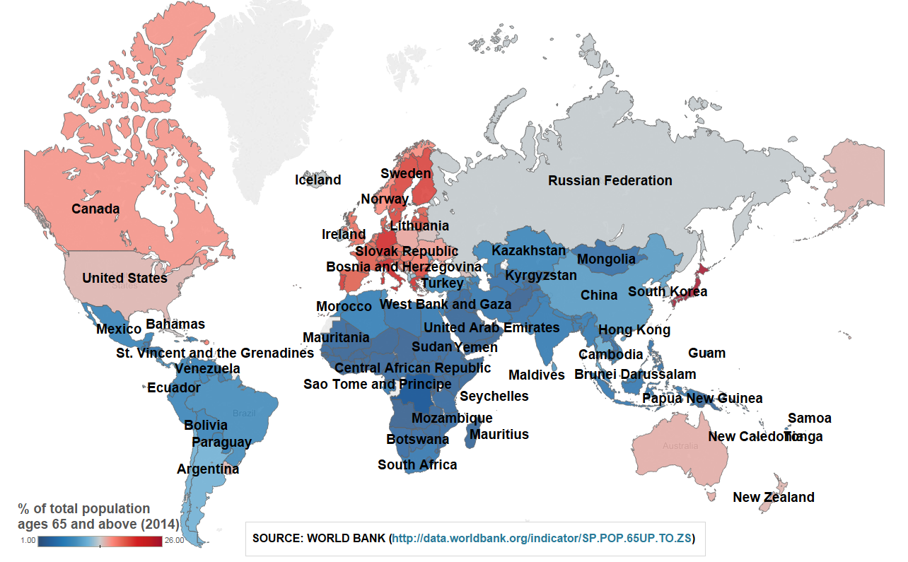 Share of Population Ages 65 and Above by Country (2014) | PIER